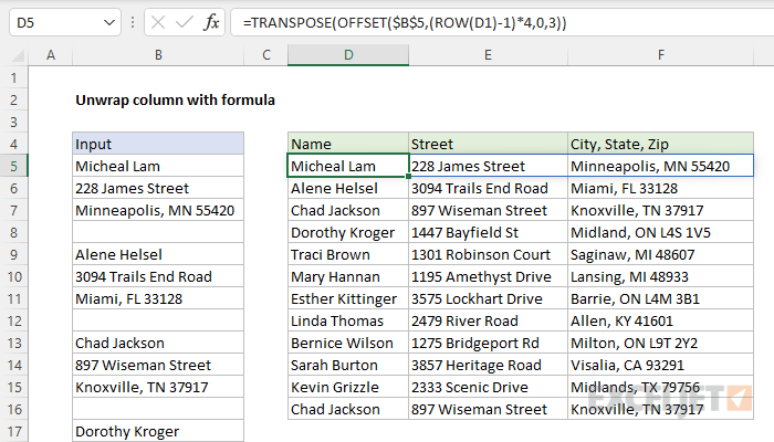 Unwrap column into fields - Excel formula | Exceljet